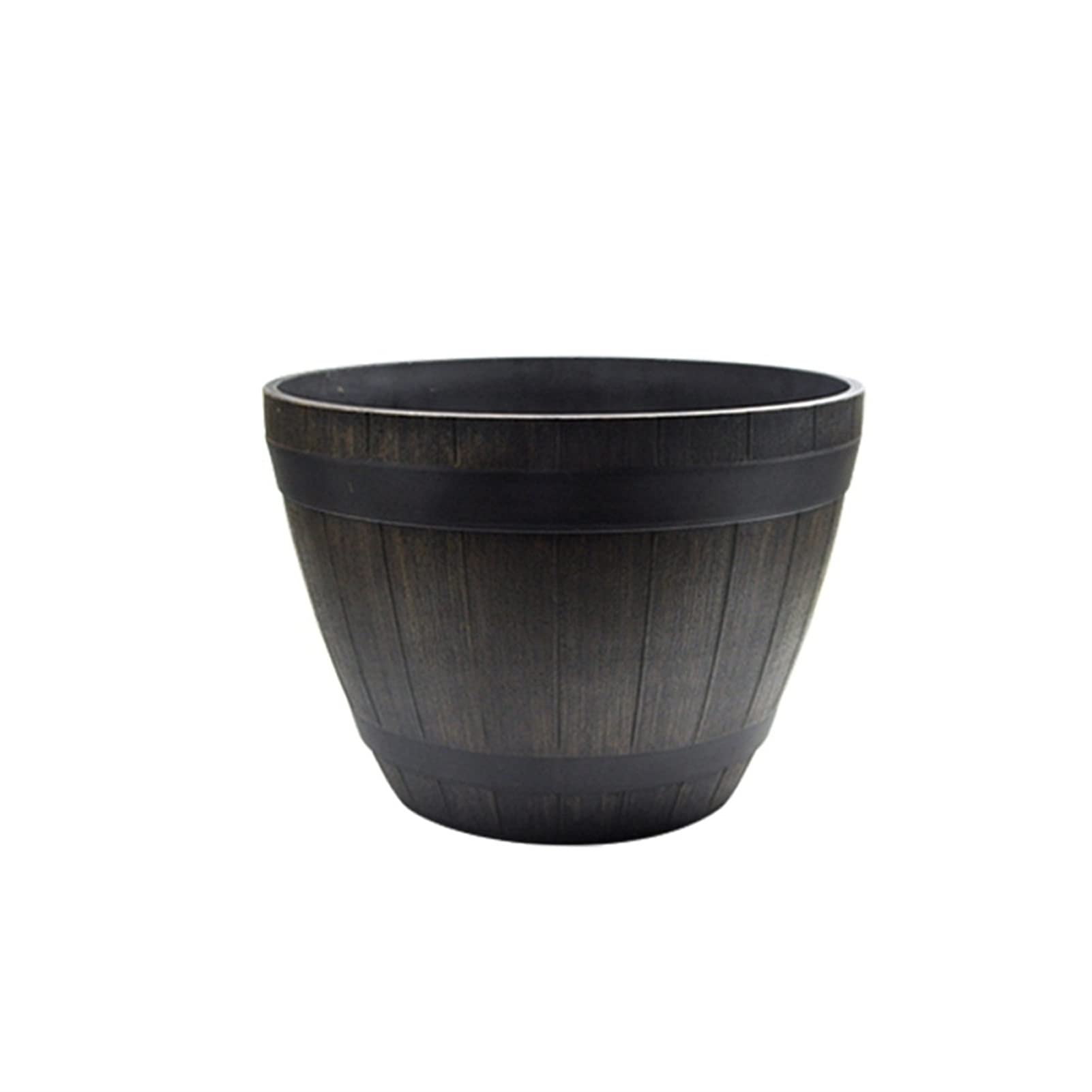 Resin Barrel Flower Pot Round Planter Indoor Outdoor Garden Yard Patio ...