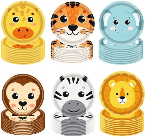 Amazon.com: GOGUOGOFA 60Pcs Jungle Safari Paper Plates Zoo Animal Print ...