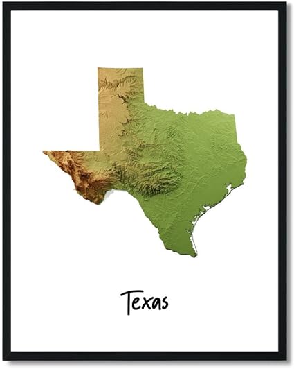 Amazon.com: Susie Arts 8X10 Unframed Texas State Geography Map Art ...