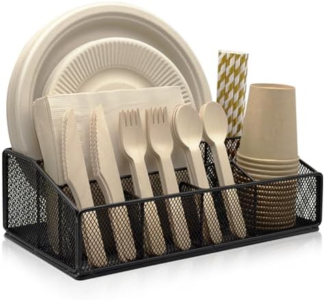 Amazon.com - Paper Plate Organizer for Countertop, Metal Silverware ...