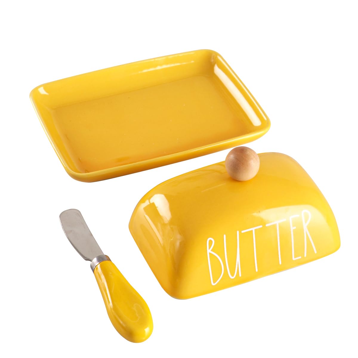 Porcelain Butter Dish with Lid & Knife, Covered Butter Container with ...