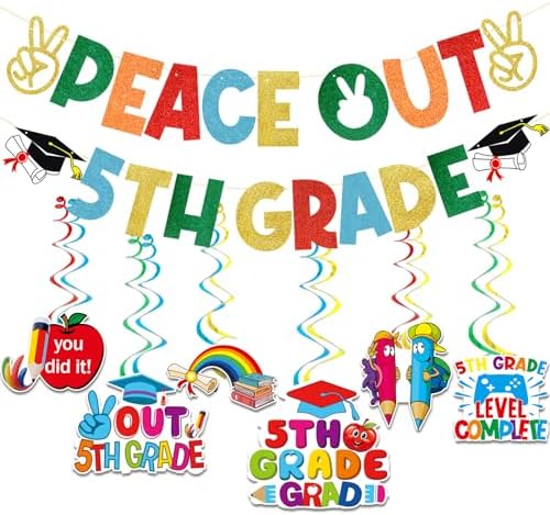 Amazon.com: TTDQ Peace Out 5th Grade Banner 5th Grade Graduation ...