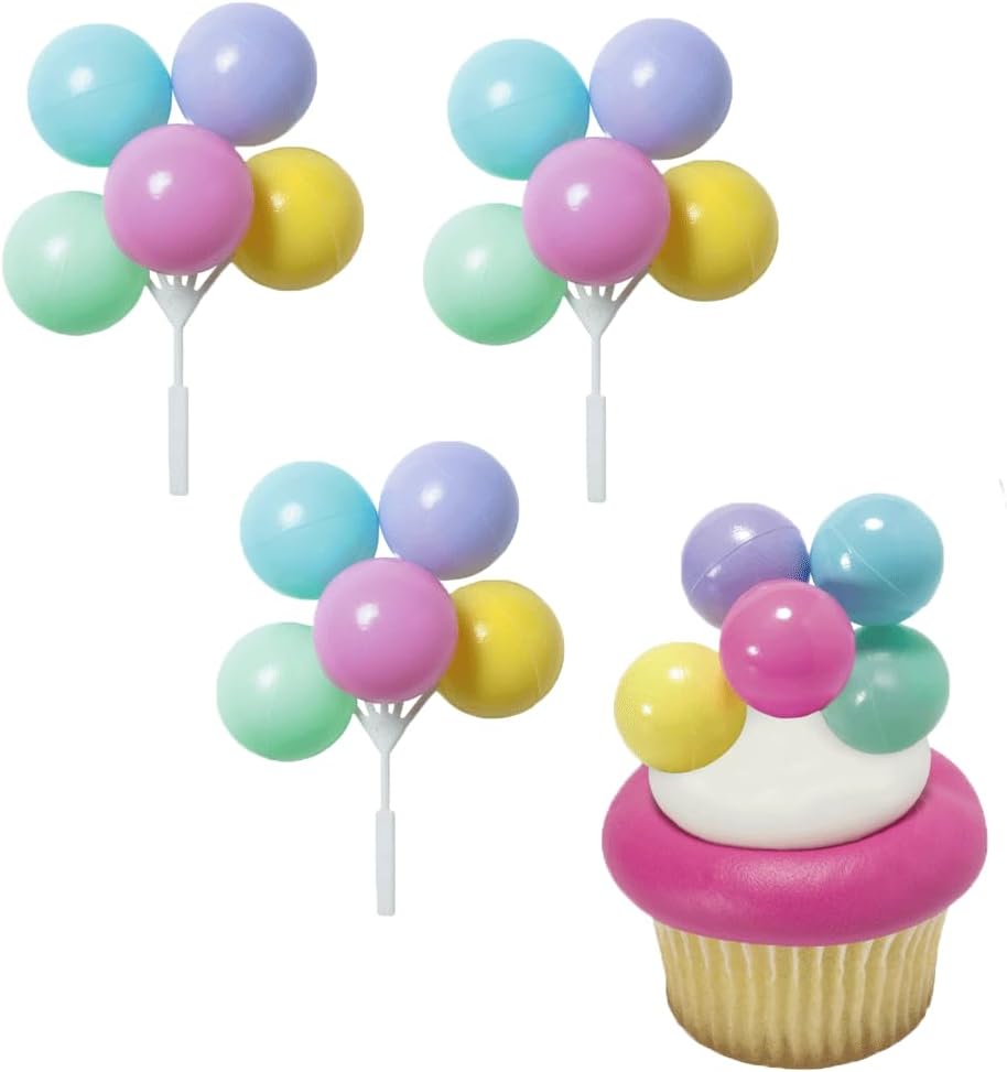 Amazon.com: Pastel Balloon Cluster Cake Cupcake Decorations Toppers - 3 ...