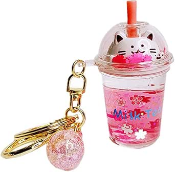 Ergugos Cute Cat Milk Tea Keychain Simulation Bubble Milk Tea Key Chain ...