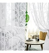 Amazon.com: MIULEE 2 Panels Leaves Embroidery Sheer Curtains Grommet ...