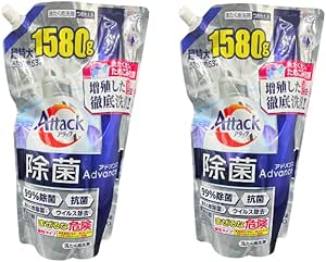 Amazon | アタック 除菌アドバンス 洗たく洗剤 詰め替え用 超特大1580g（洗たく回数約63回分）×2個セット 洗たく洗剤 | Generic | 液体洗剤