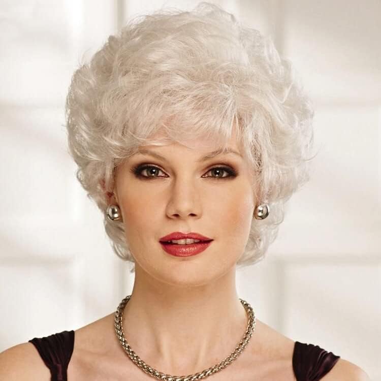 Amazon.com : Swiking Short Curly Silver Wigs for White Women Heat ...