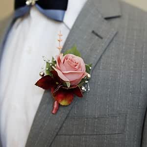 Amazon.com: Latious Wedding Flower Boutonniere Groom Rose Buttonholes ...