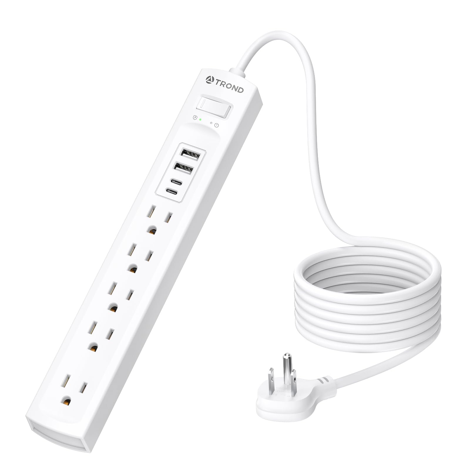 TROND 6ft Power Bars with Surge Protector, Flat Plug Extension Cord ...