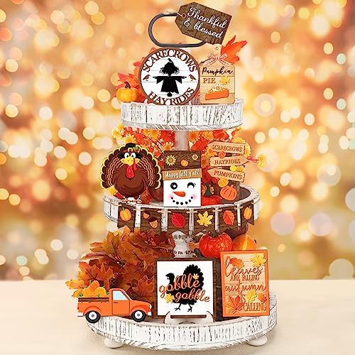 Amazon.com: Guoofu Fall Theme Tiered Tray Decor, Hello Autumn Pumpkin ...