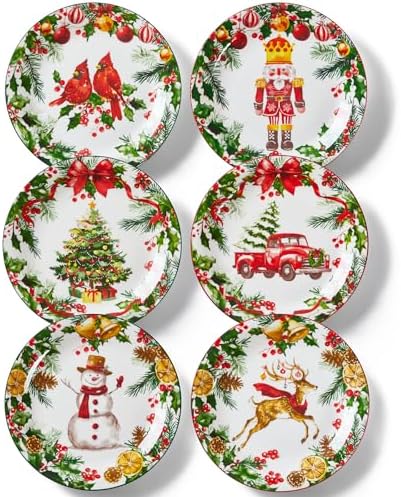 Metahom Christmas Salad Plates, 8 Inch Ceramic Plate Set, Appetizer ...