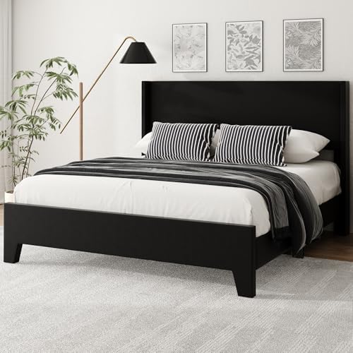 Amazon.com: viplov Queen Bed Frame with Faux Leather Upholstered ...