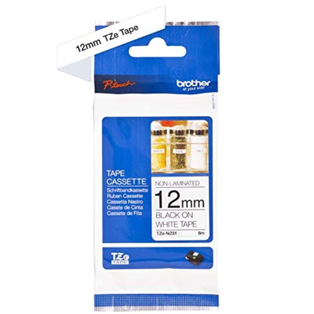 Brother TZe-N231 Labelling Tape Cassette, Black on White, 12mm (W) x 8M ...