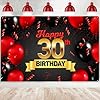 Amazon.com: Happy 30th Birthday Red Black Decorations Banner Backdrop ...