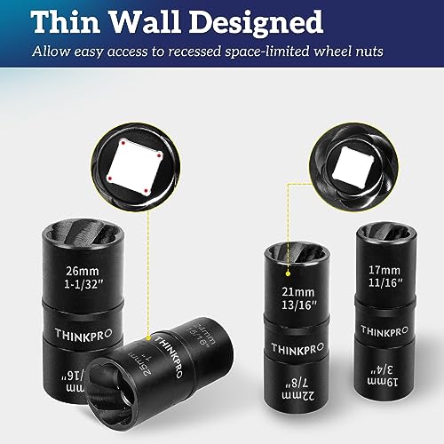 Snapklik.com : THINKPRO 5 Piece Lug Nut Remover,1/2 Drive Double Side ...