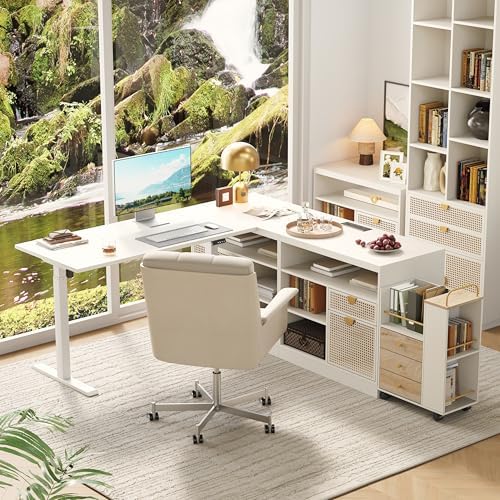 Amazon.com: 67" L-Shaped Electric Standing Desk with File Cabinet, 1.18 ...