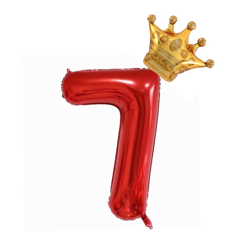 Amazon.com: 40 inch Red Crown Number 7 Balloon ，Giant Large Aluminum ...