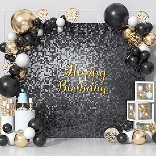 Amazon.com : HUICYHFR Black Shimmer Wall Backdrop - 48PCS Panels Square ...