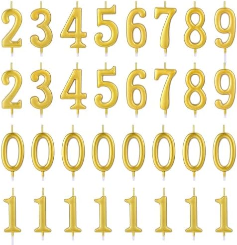 Amazon.com: 32 Pieces Number Birthday Candles Gold Cake Candles Number ...