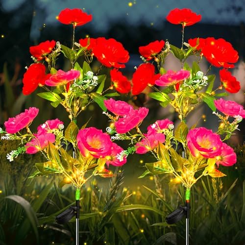 Neporal Solar Flowers Outdoor Waterproof Camellia，4PK 7-Stem Garden ...