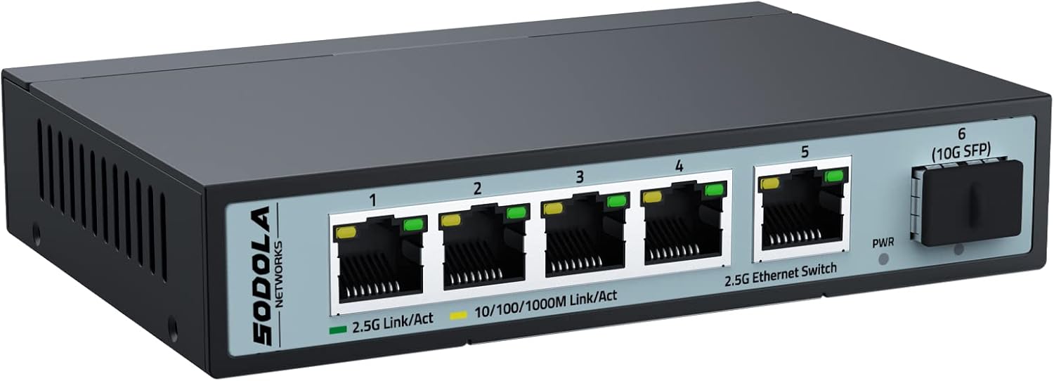 Amazon.com: SODOLA 5 Port 2.5G Ethernet Switch with 10G SFP, 5 x 2.5G ...