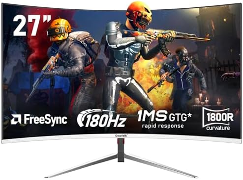 Gawfolk 27 Inch PC computer screen,1800R Curved Gaming 180Hz Monitors ...