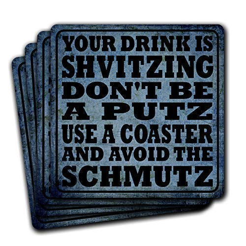 Amazon.com: Your Drink Is Shvitzing Yiddish Coaster Gift Set : Home ...