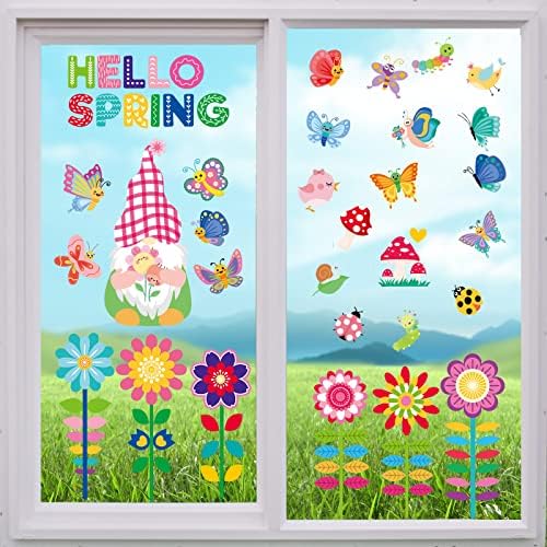 112Pcs/9 Sheets Spring Window Stickers, Colorful Window Clings Spring ...