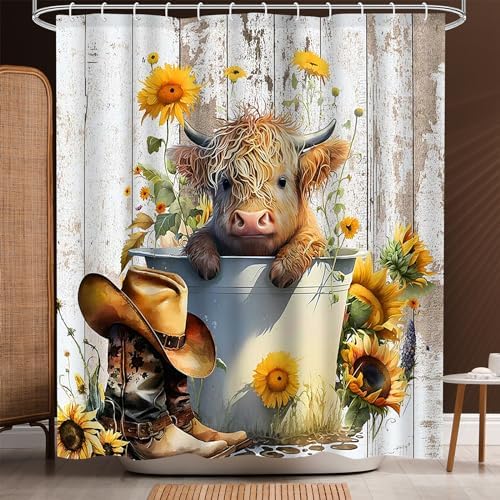 Amazon.com: Aperturee 72x72 Inch Cute Highland Cow Shower Curtain for ...