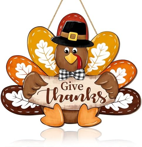Amazon.com: 2 Pieces Give Thanks Wood Sign and Happy Thanksgiving Door ...
