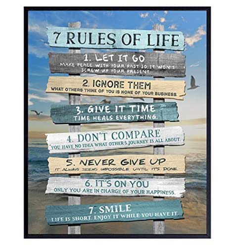 Amazon.com: Inspiration Motivation Wall Art & Decor - 7 Rules Of Life ...