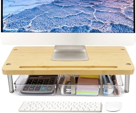 Amazon.com: Ufine Bamboo Laptop Stand for Desk 3 Heights Adjustable ...