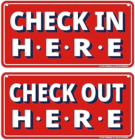Amazon.com : GEEKBEAR Check In Here/Check Out Here Sign (Red, 2 Pack ...