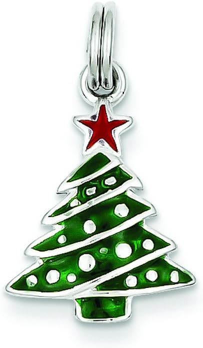 Amazon.com: Sterling Silver Enamel Christmas Tree Charm: Jewelry Making ...