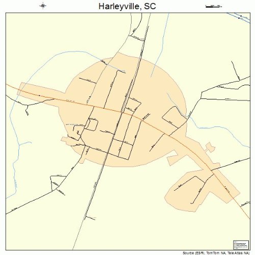 Large Street & Road Map of Harleyville, South Carolina SC - Printed ...