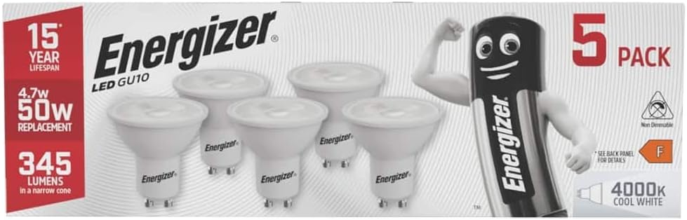 Energizer GU10 LED Bulbs Cool White. 50w Equivalent Spotlight Bulbs ...