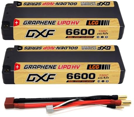 DXF 2 Paquets Batterie lipo 2s 6600mah 150c - lipo 2s Haute Performance pour hélicoptères rc ...