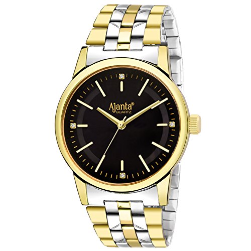 Ajanta's Black Dial Diamond with Golden Analog Wrist Watch for Men AQ ...
