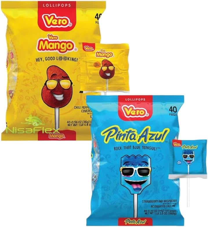 Amazon.com : Vero Mango & Pinta Azul (Strawberry & Raspberry Paleta) Lollipops - Chili Powder ...