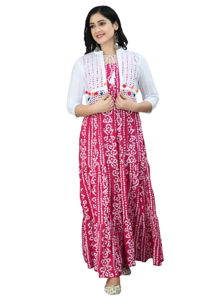 DWARKESH CREATION Women's Bandhani Printed Rayon Long Gown Kurti with ...