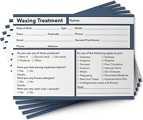 Waxing Client Cards GDPR A6 Size - Salon and Therapist Customer ...