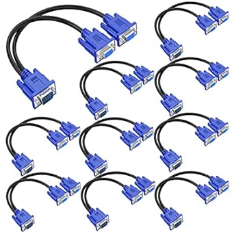 UKYEE VGA Splitter Cable 10-Pack, Dual VGA Monitor Y Cable 1 Male to 2 ...
