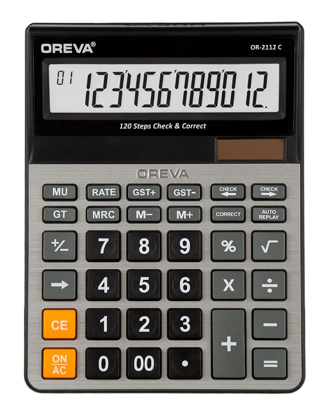 Oreva OR-2112 C Solar & Battery Desktop Calculator with Large Display ...