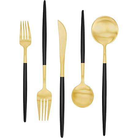Amazon.com | Matte Gold Silverware Set with white handle, Bysta 20 ...