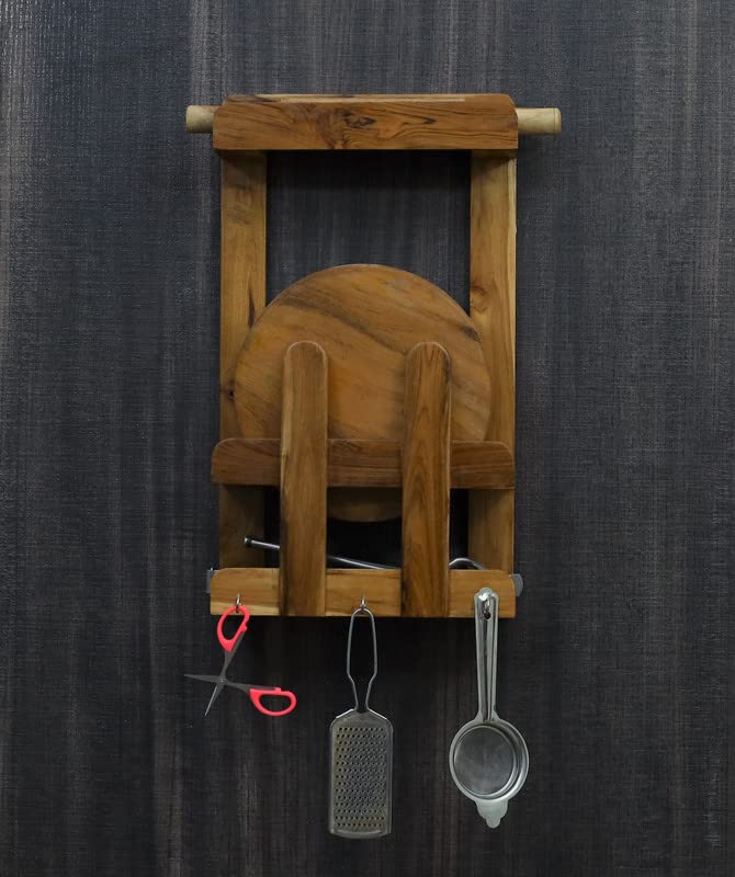 TEAKWOODKART Wall Mounted Wooden CHAKLA BELAN Stand with Kitchen ...