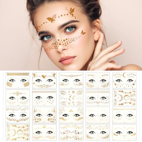 Snapklik.com : Temporary Face Tattoo Stickers, 20 Sheets Face Metallic ...