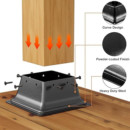 Snapklik.com : 4x4 Post Base 2Pcs, Internal 3.5"x3.5" Heavy Duty Powder ...