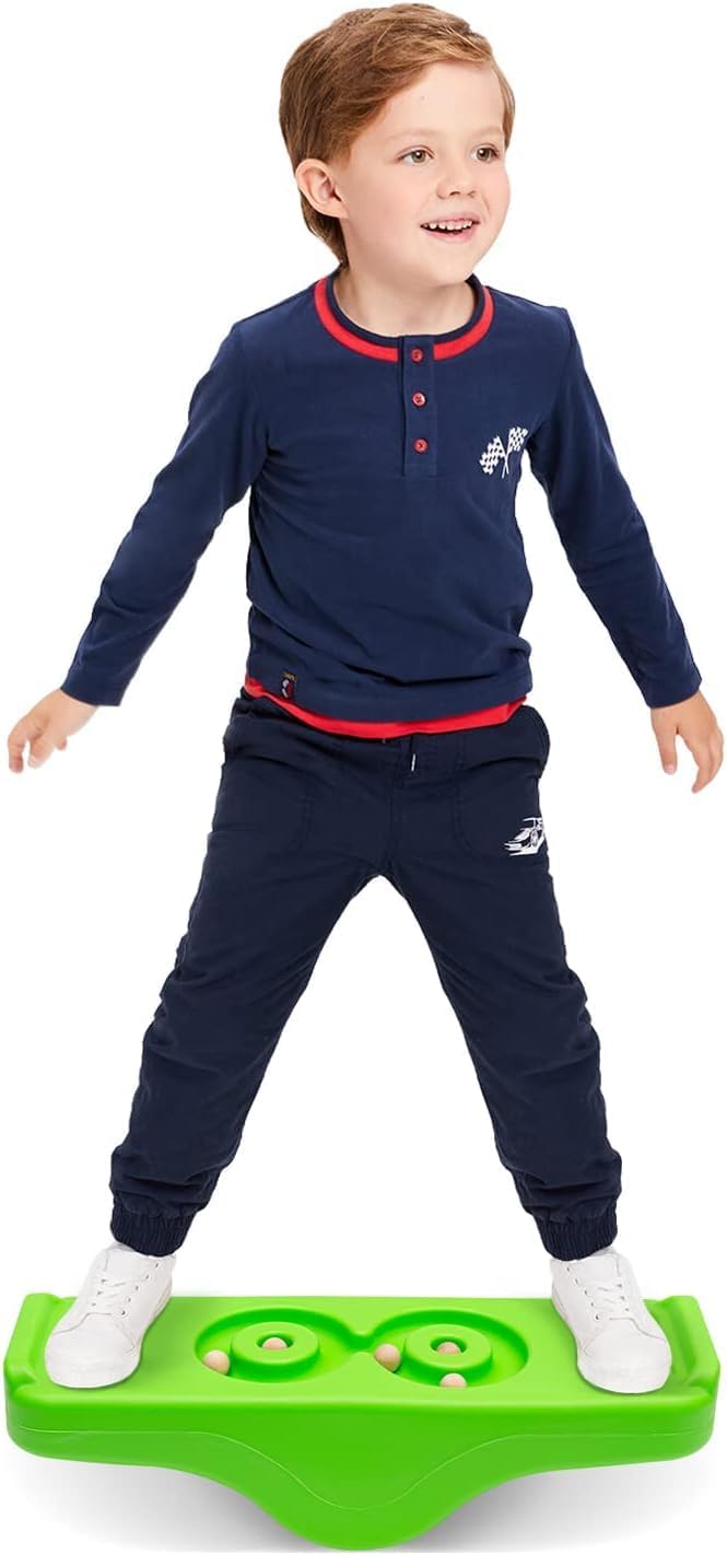 Kids Rocking Seesaw Balance Board Wobble Board with 5 Wooden Balls ...