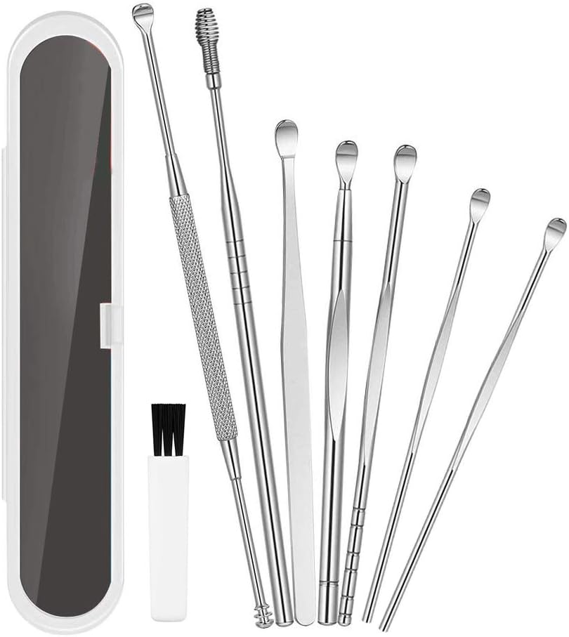 cersaty®8 Pcs Cure Oreille, Curette Oreille Kit Acier Inox- Brosse De ...