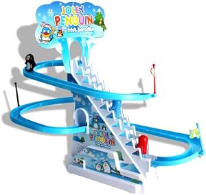 CAJUCA Electric Penguin Climbing Stairs Animal Track Toy with Slide ...